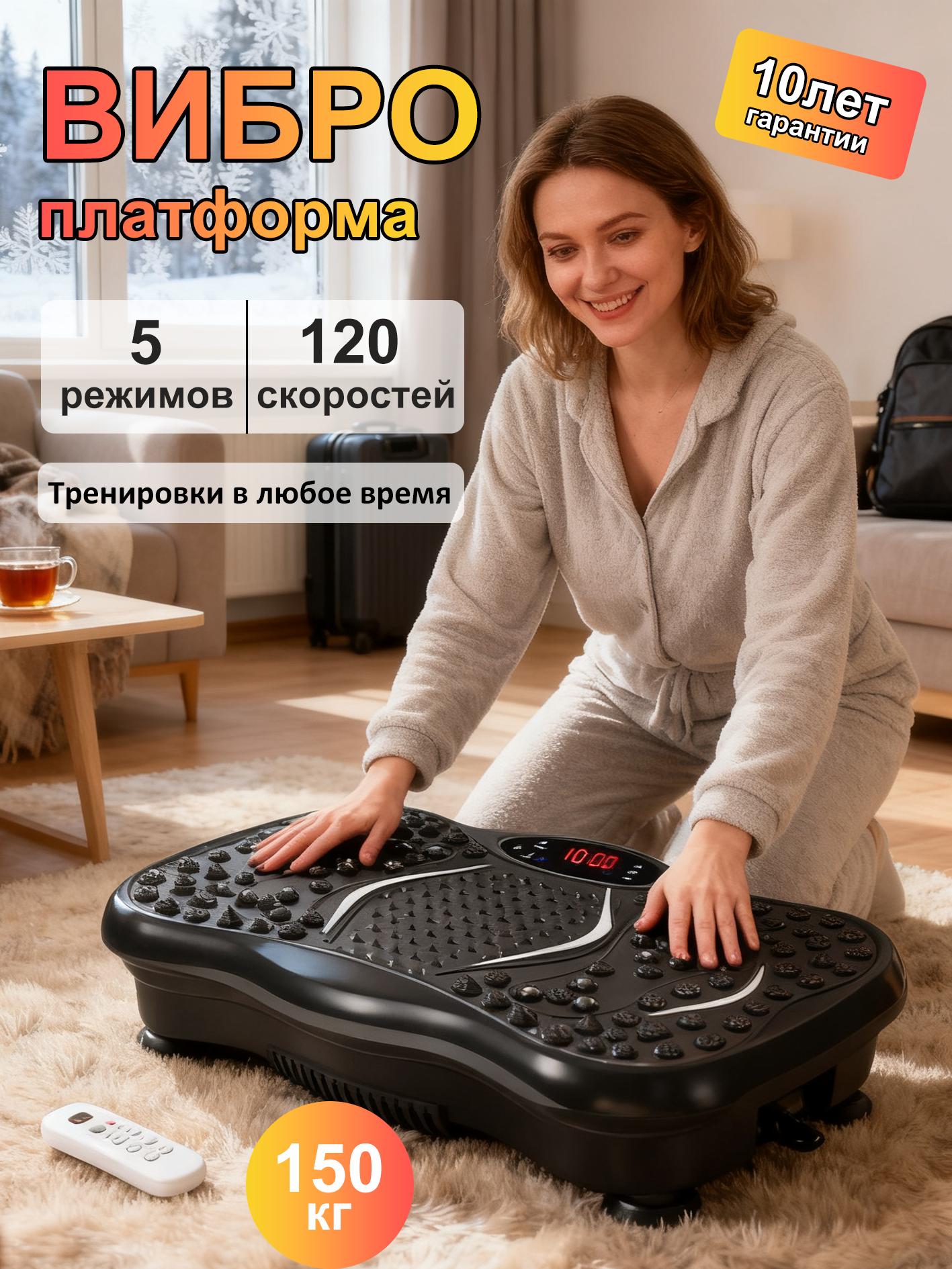 Виброплатформа для похудения до 150кг тренажер для дома, пульт, чёрный