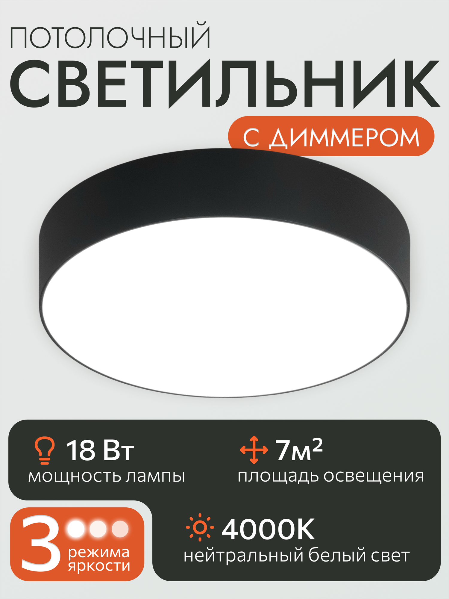 Светильник светодиодный потолочный Citilux Тао CL712182N, 18Вт, 4000К, с диммером, чёрный матовый круглый