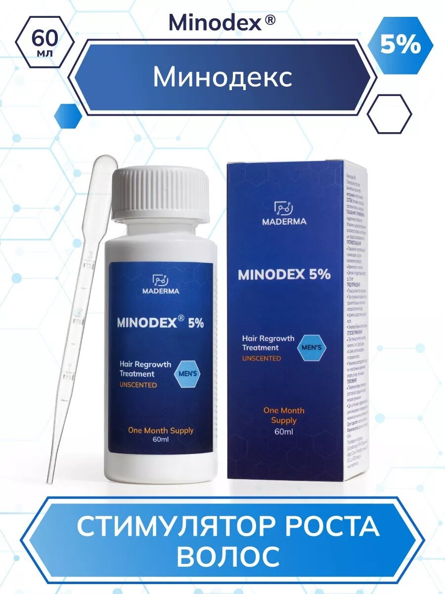 Minodex 5%, сыворотка для роста волос и бороды, лосьон активатор волосяных фолликулов, бустер кровотока, 60 мл