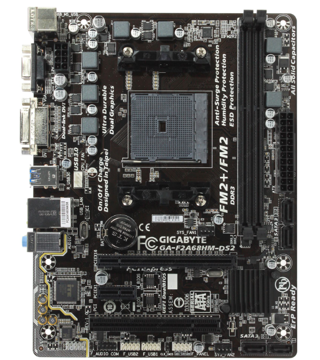 Материнская плата S-FM2+ GA-F2A68HM-DS2 rev 1.1, 2DDR3/SATA/Sb/Lan/VGA/DVI/USB3.0/Sb/mATX