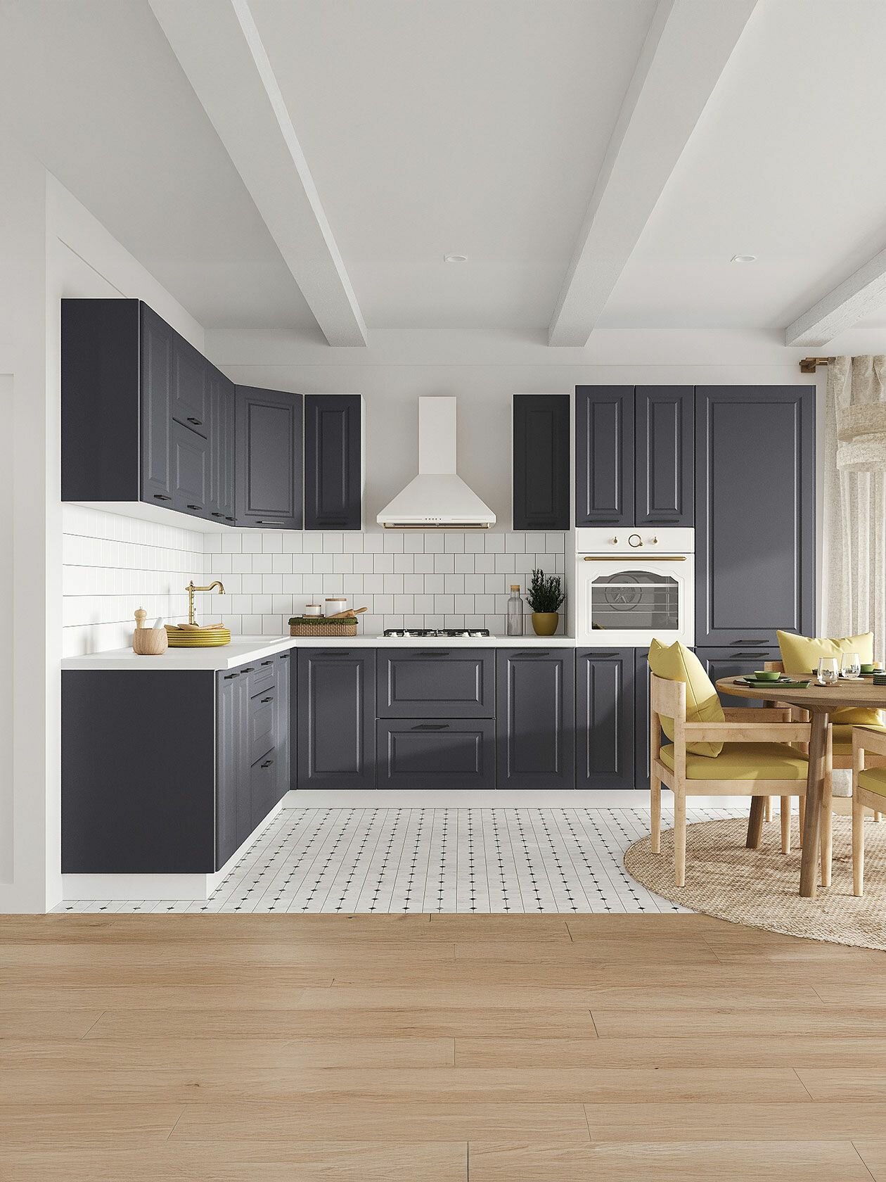 Кухонный гарнитур угловой Шервуд 3.2х2.2 м, мебель для дома и кухни, Белый / Шато индиго