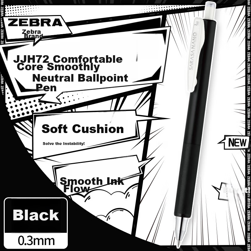 ZEBRA Brand Retractable Gel Pen, 0.3mm Low Center of Gravity, High Aesthetic Value Signature Pen, Smooth Pen, Bullet Tip, Student Writing Journal Pen, Marker Pen JJH72, Black, Single Pen