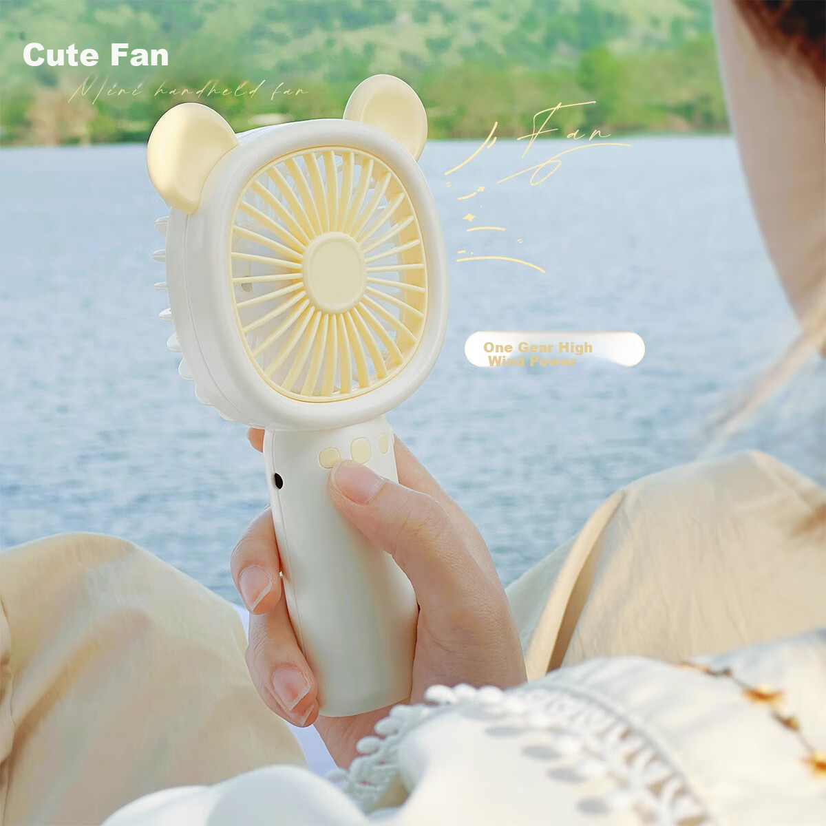Class 3-2 Cute Handheld Rechargeable Silent Student Portable Office Fan Toilet Fan Dormitory Desktop Bed Handheld Baby Fan Blue