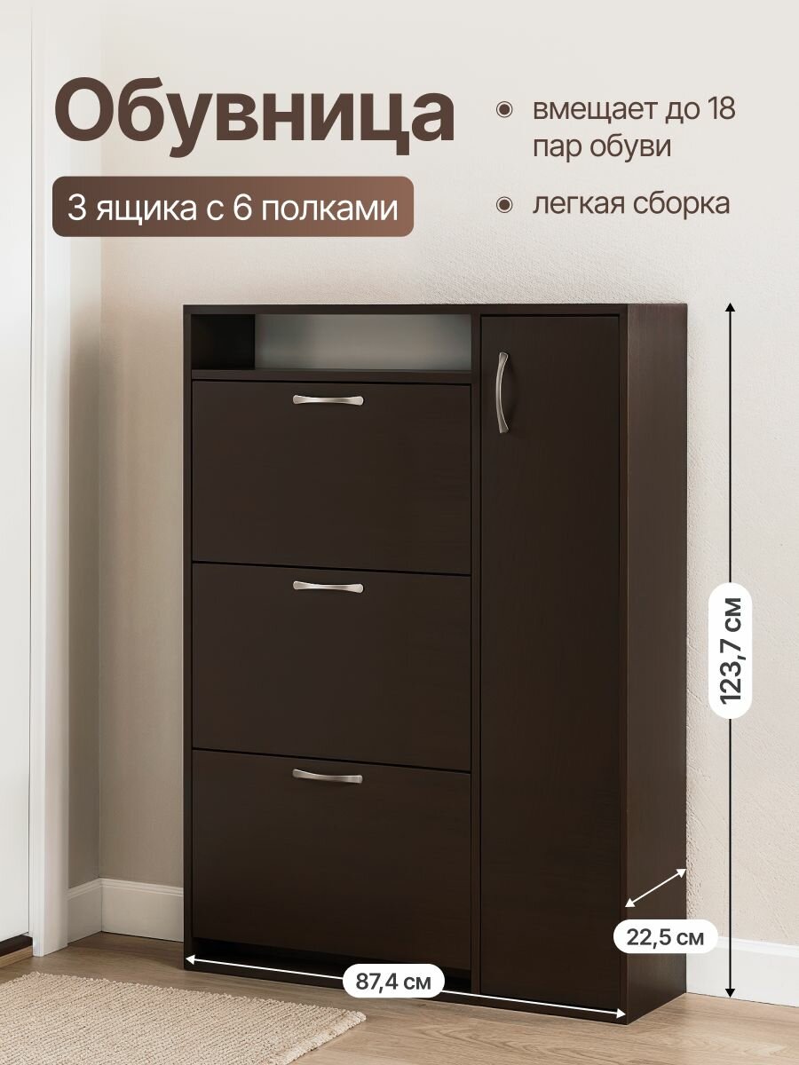 Обувница для прихожей закрытая ШК-3, венге, 87х23х124