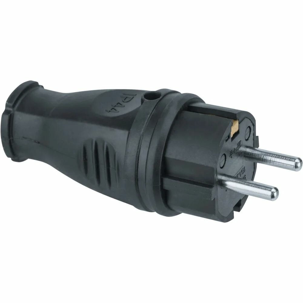 Вилка Navigator NCA-PLR02-16A-E-IP44-BL, с заземлением, прямая, каучук, черная 61368