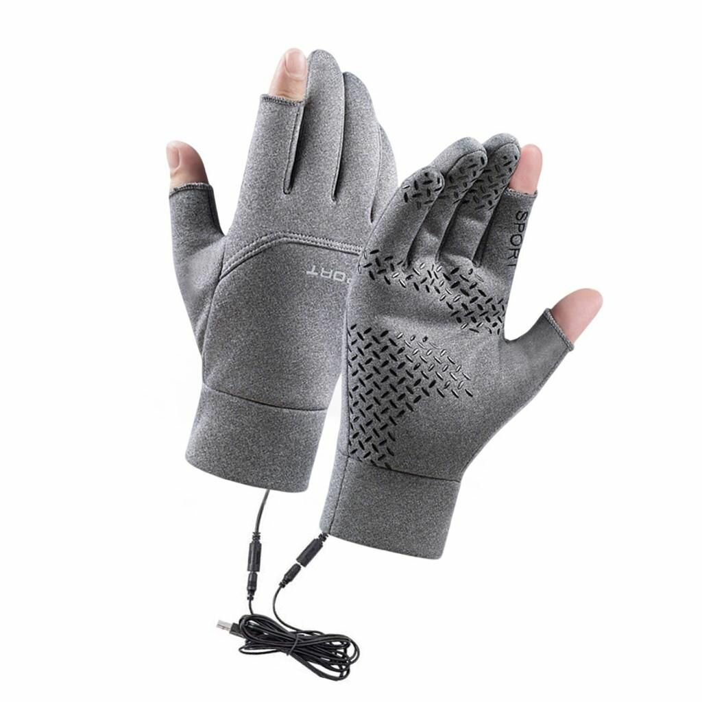 Мужские уличные теплые перчатки с подогревом, велосипедные для рыбалки подогревом-серый-XL