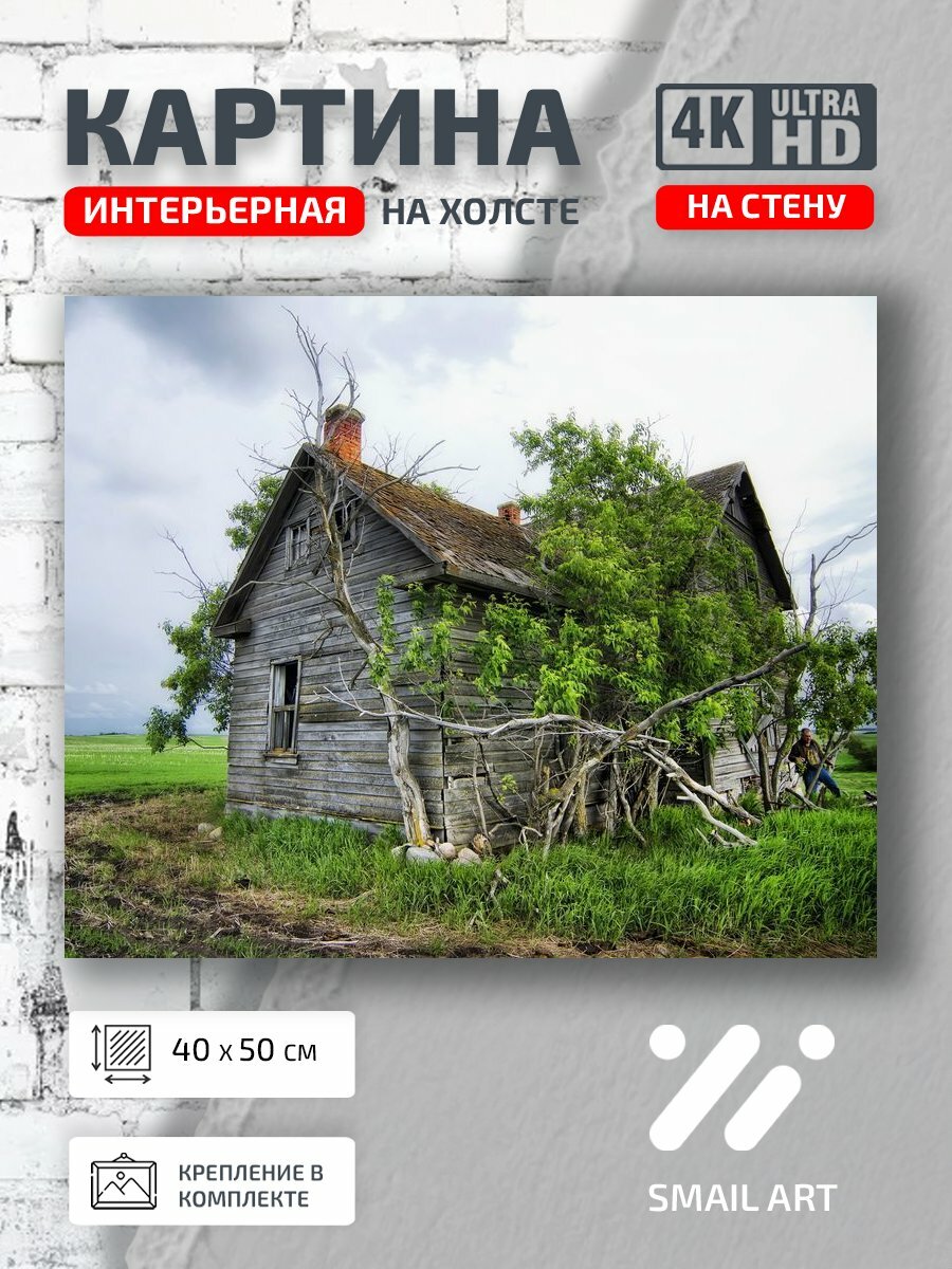 Картина на холсте интерьерная 40 на 50 на стену Домик Landscape для кабинета пейзаж декор
