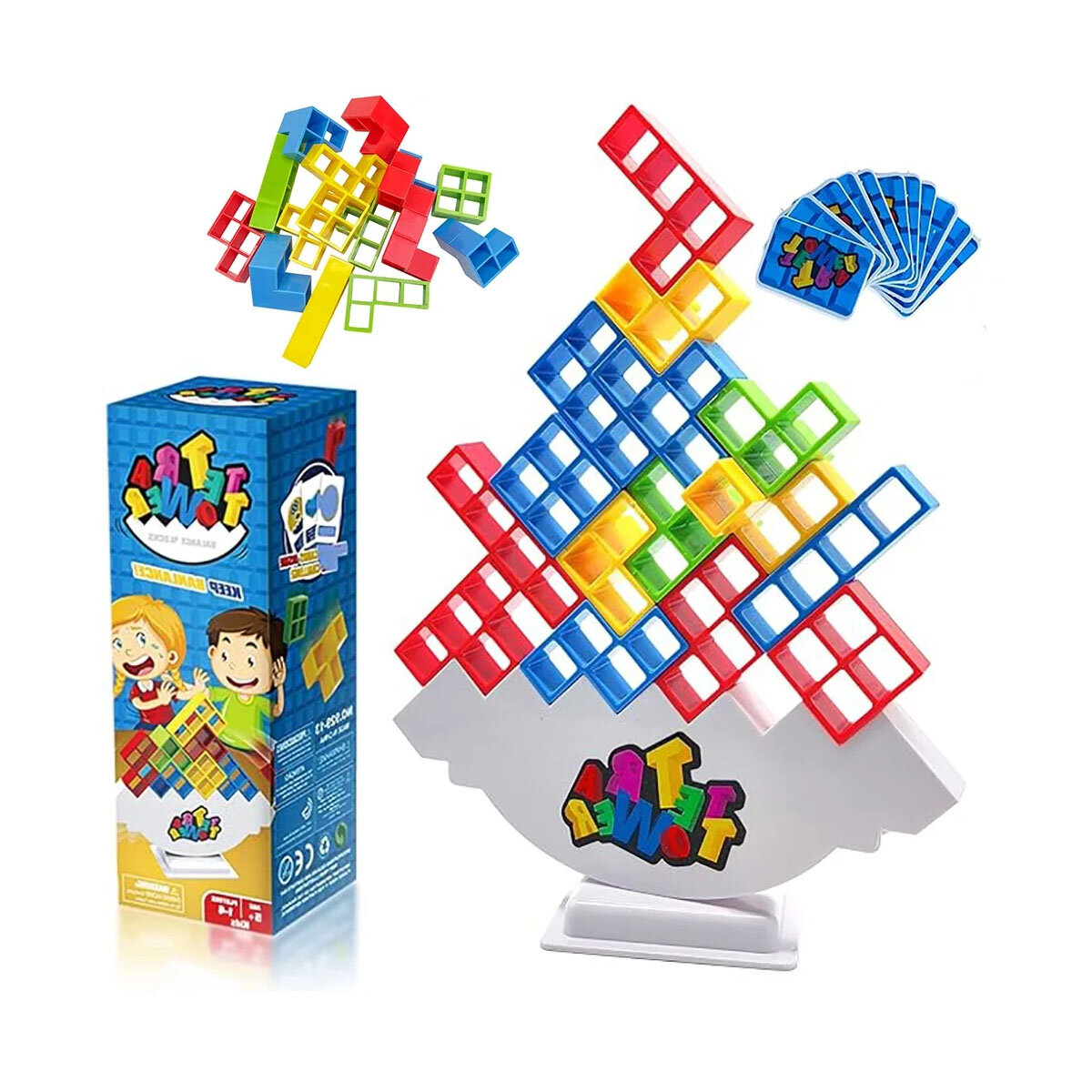 Tetris building blocks children's stacking music balance assembly stacking high educational toys swing table game Color box stacked high 1 set 16PCS 32PCS 48PCS plastic micro building blocks large building blocks(>1cm) 3 x 3 x 3cm 3 years old and above