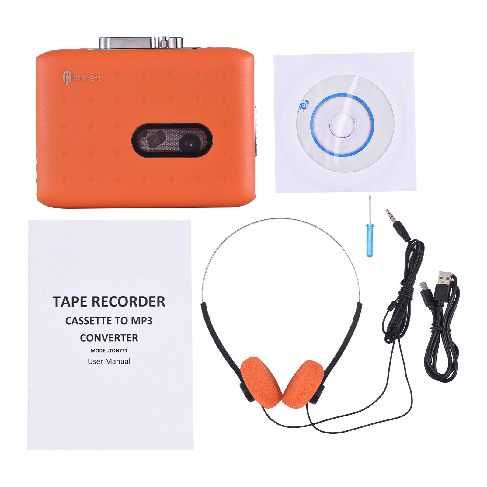 Портативный кассетный MP3-плеер Tonivent, мини-конвертер кассет, встроенный микрофон и 3,5-мм вход для наушников, программное обеспечение для захвата аудио с CD, совместимость с ПК и ноутбуками.