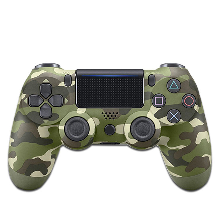 Геймпад проводной с вибрацией Dual Double Shock для PS4 (Камуфляжный зеленый), материал ABC, длина кабеля 2.2м, размер 162x55x98мм, вес 0.25кг, подключение USB, функция цифровой и аналоговой моды, двойной удар, для PS4 и ПК