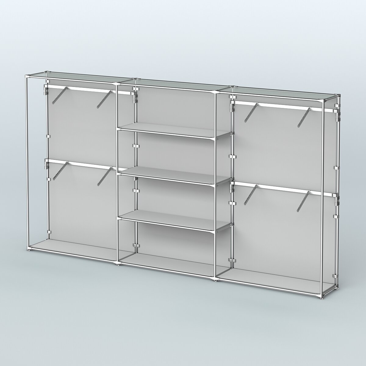 Торговая система хром (задняя стенка - ДСП) 3600 мм с полками ДСП и поручнями №5, Серый