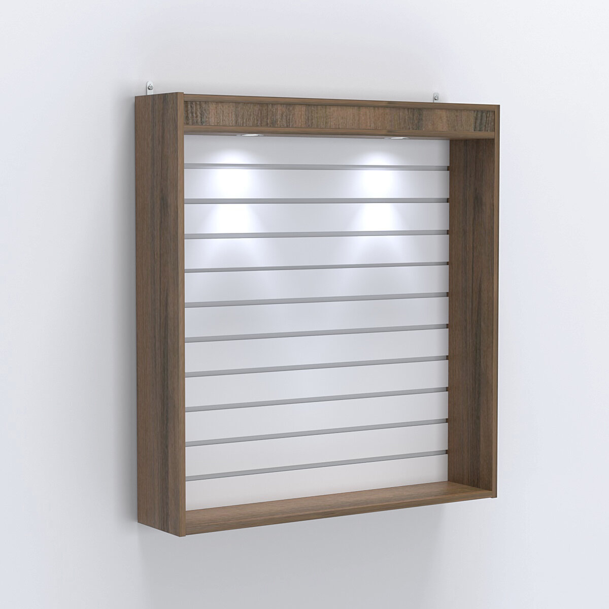 Витрина настенная №204-2В открытая с экономпанелью и верхней подсветкой, Орех