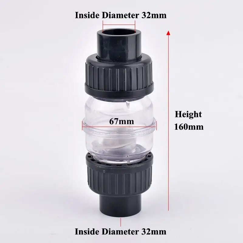 Прозрачный обратный клапан SgooHan для садового орошения Черный, ID 32mm