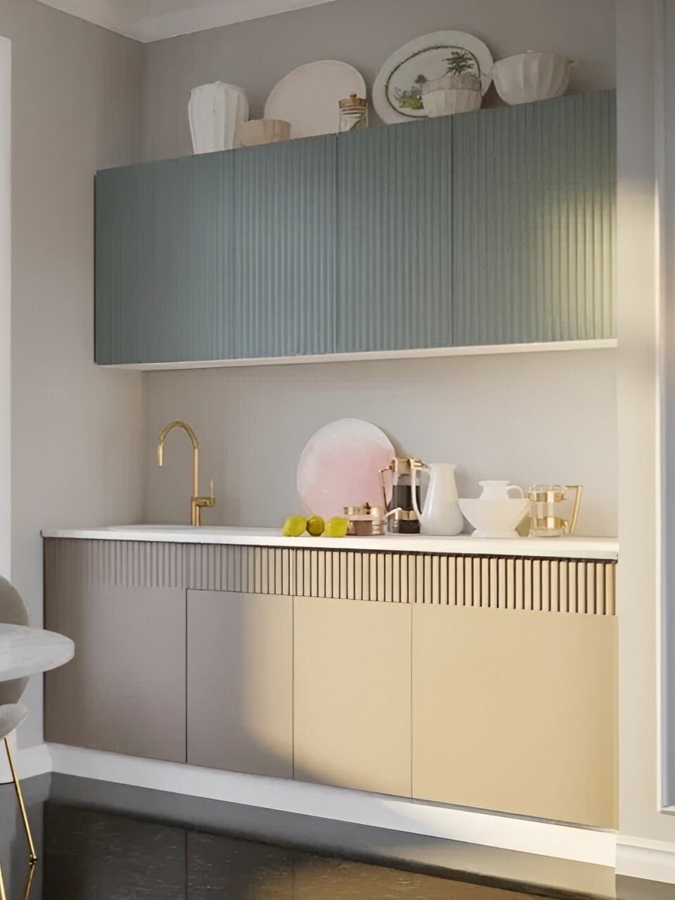 Модульная кухня Оливия МДФ 2м шарли бриз/шарли мокко со столешницей миф