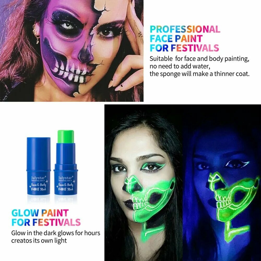 Флуоресцентная краска для Хэллоуина, водорастворимая палочка для рисования на лице, краска для тела для сцены