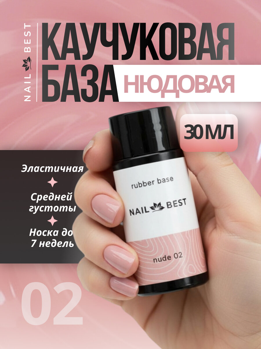 Камуфлирующая каучуковая база для ногтей Rubber №02, 30 мл