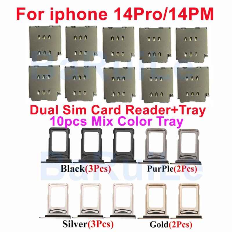 10 комплектов для iPhone 12 13 Pro Max 14 15 16 Plus XR 11 двойной разъем для чтения SIM-карт, гибкий кабель + адаптер держателя слота для лотка