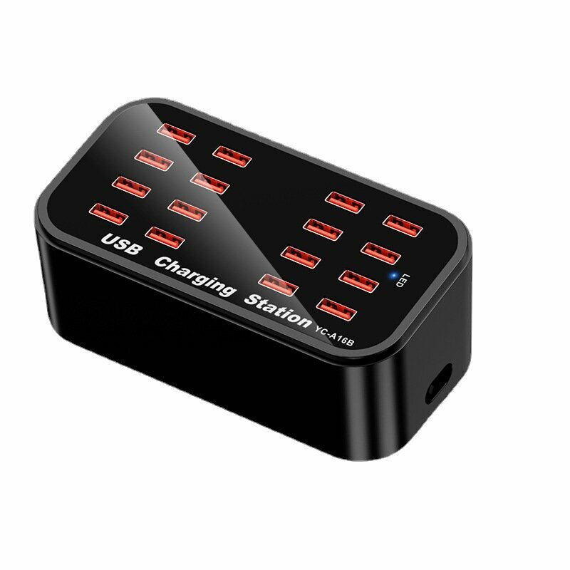 16-портовое USB-зарядное устройство с разъемом EU - Черный, совместимое с Android, iPhone, Samsung, планшетами -