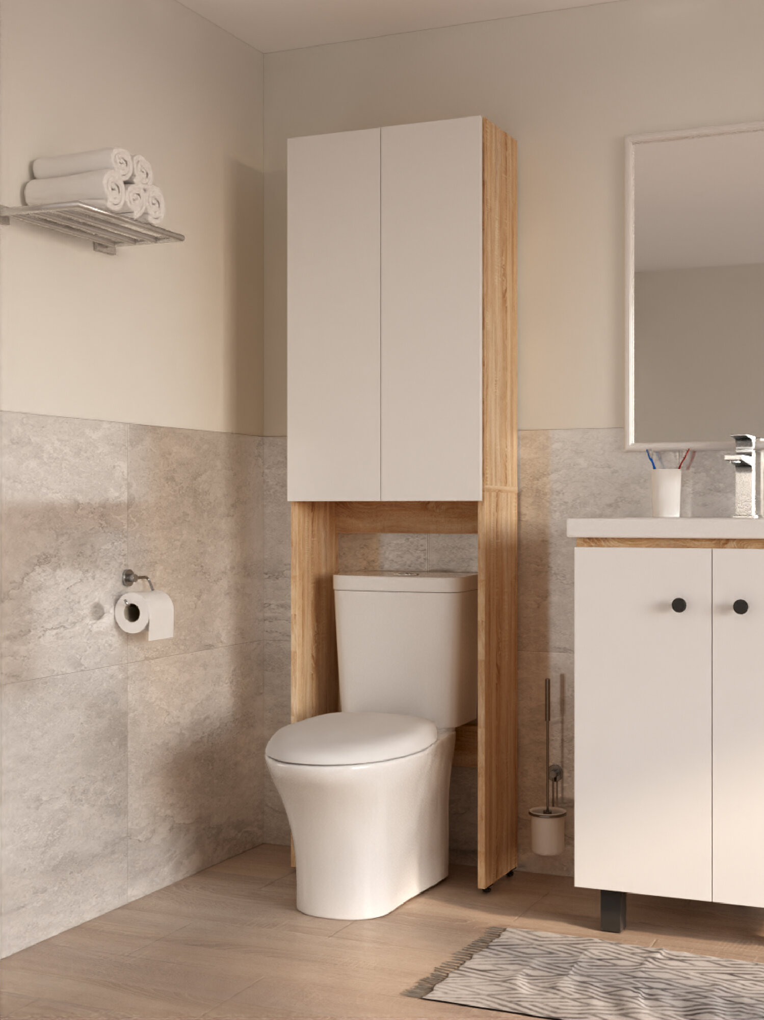 Шкаф-пенал над унитазом Дуб-Белый