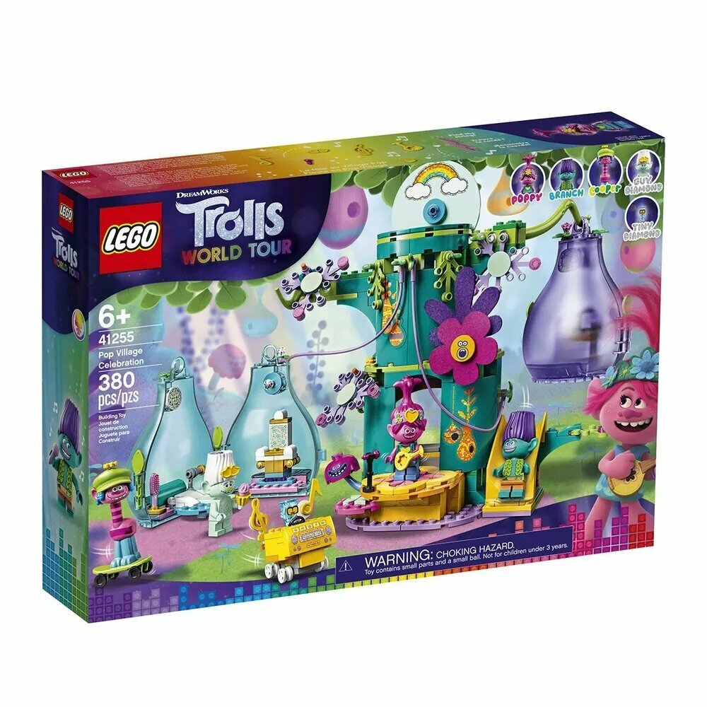 LEGO DreamWorks Trolls World Tour Pop Village Celebration / 41255 Детский набор для строительства домика на дереве "Тролли" (380 деталей)