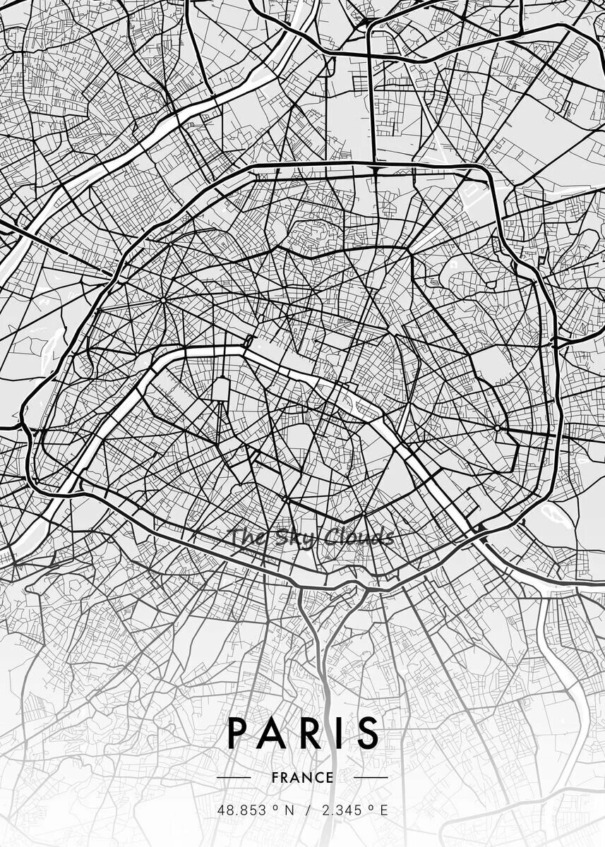 Черно-белая карта Парижа и Нью-Йорка на холсте Белый, 3, 20X30cm Unframed