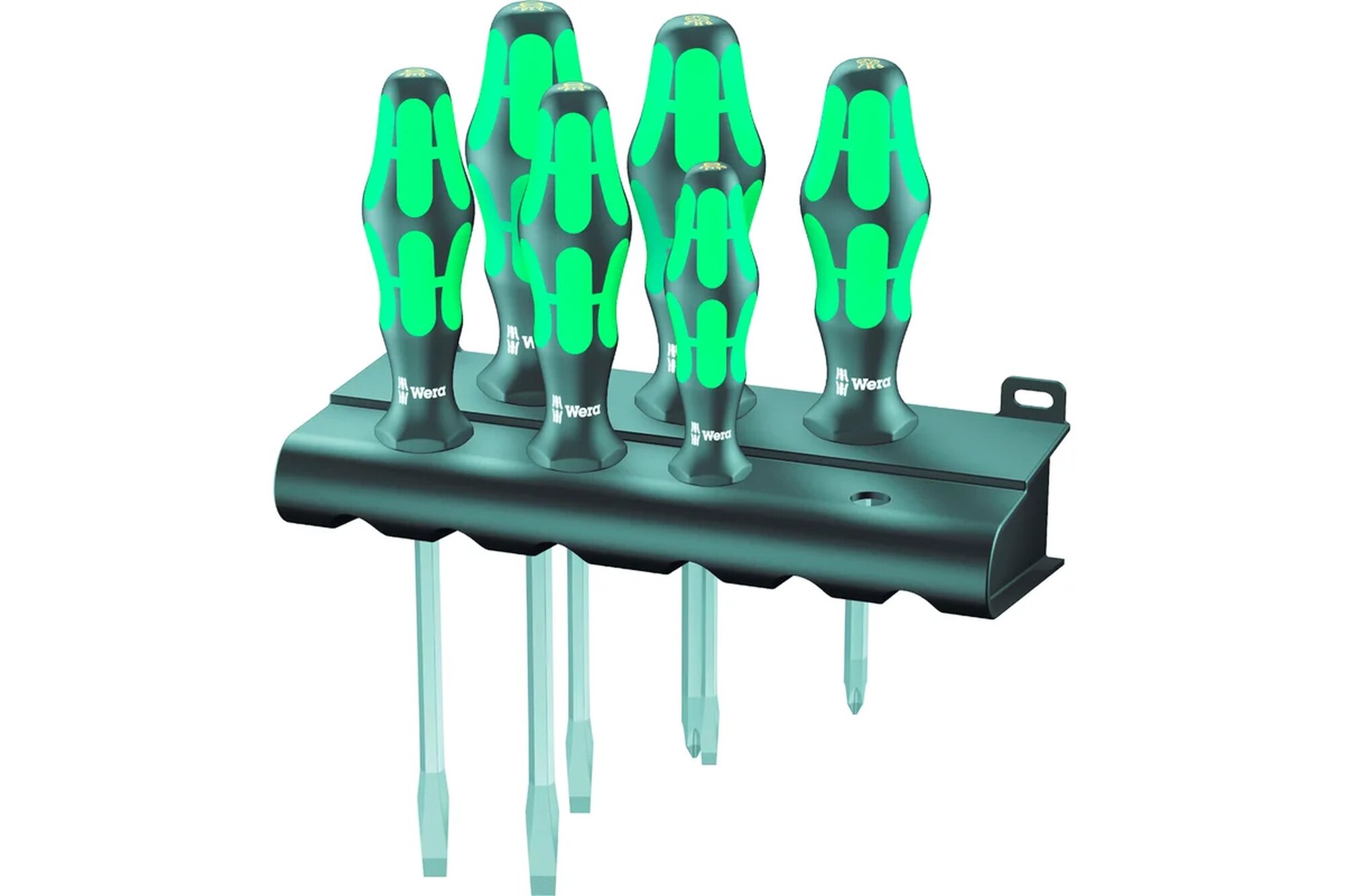 Набор отвёрток + подставка, 6 пр, PH 1x80/2x100, SL 0.6x3.5x75/0.8x4.0x90/1.0x5.5x100/1.2x6.5x125 334 SK/6 Rack Kraftform Plus Lasertip WERA WE-00768