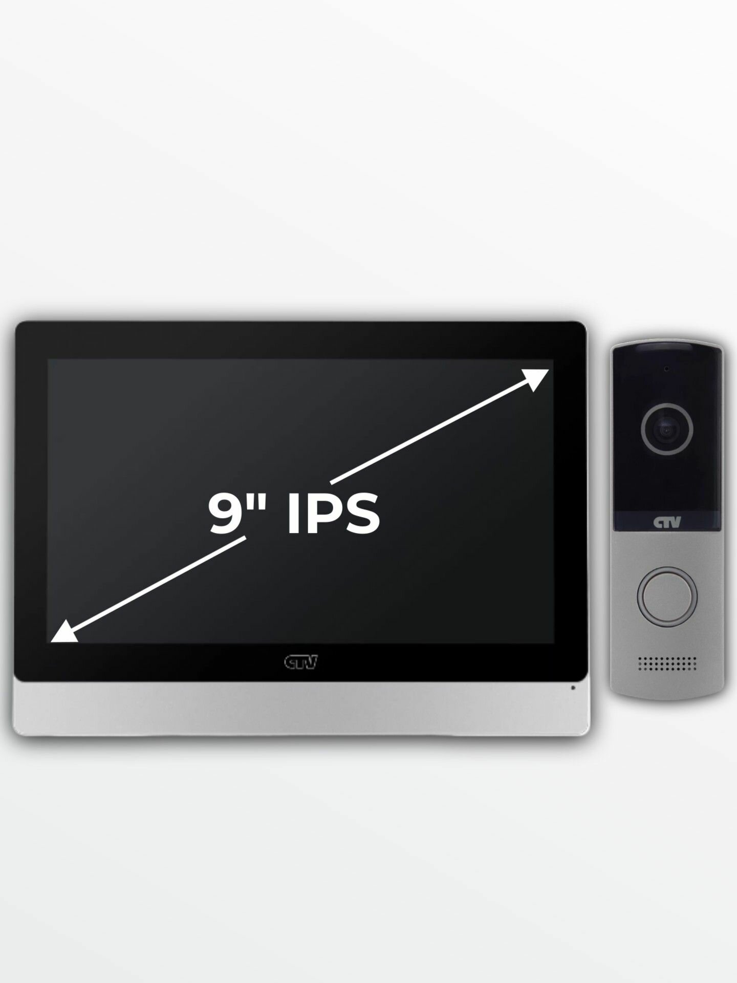 Комплект WiFi видеодомофон для квартиры: монитор 9" CTV-M5904AI (B) + вызывная панель CTV-D4003NG (S), для дома или офиса, управление со смартфона, AI-функции, подключение к подъездному домофону
