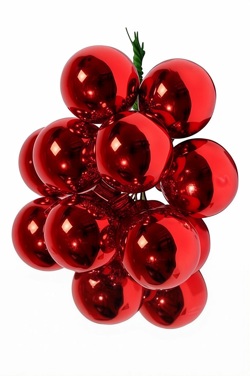 Гроздь стеклянных глянцевых шариков на проволоке, 12 шаров по 25 мм, цвет: красный, Winter Deco 2000649