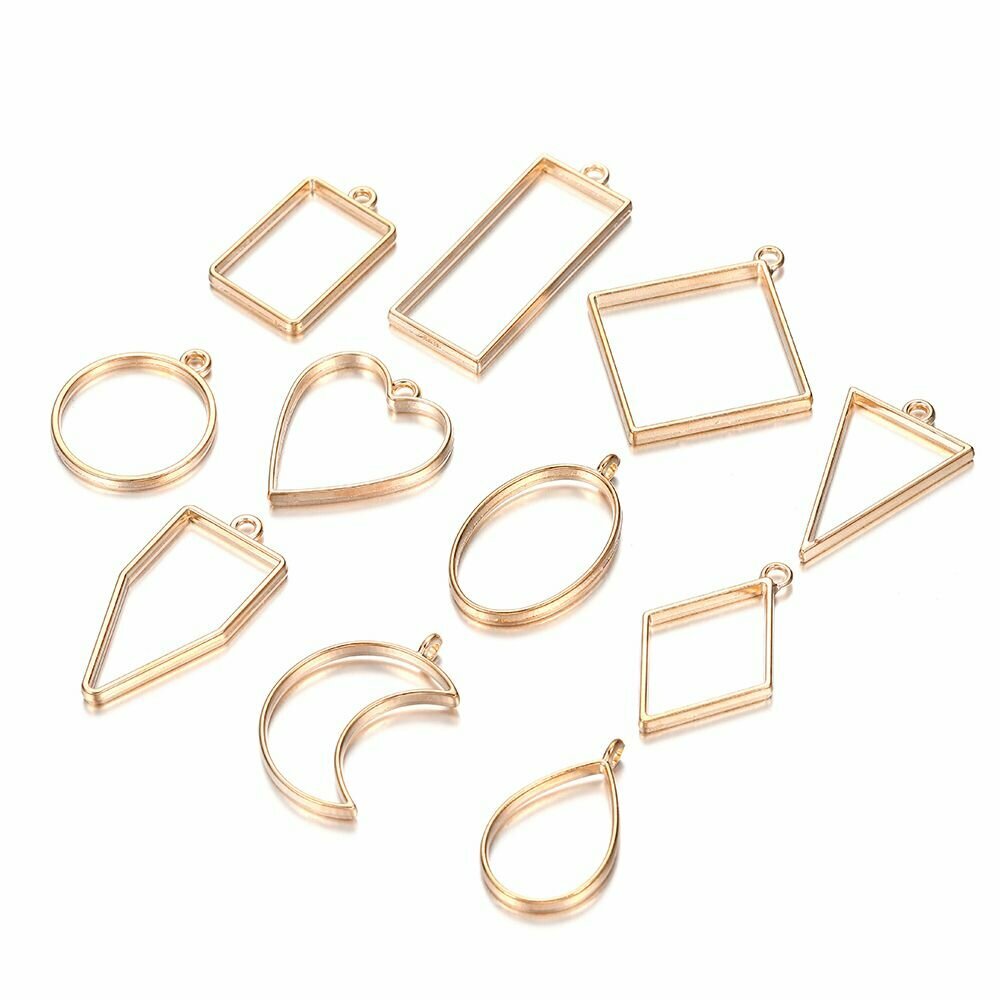 Формы молды кулоны для эпоксидной смолы , рамки контуры подвески сеттинг , цвет светлое золото ,11 шт