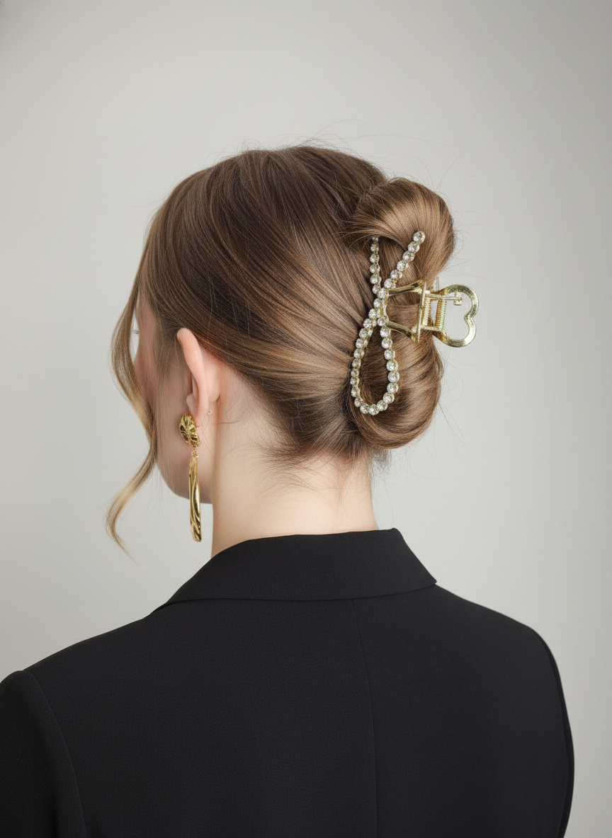 Заколка-краб для волос, металл, с декором, золотистая, 11 см