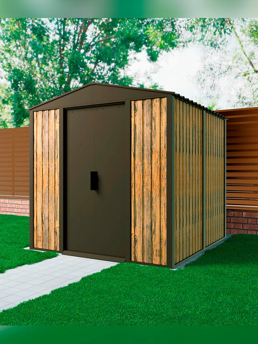 Хозблок для дачи из металла под дерево (2,1 х 2,2 х 2,08 м), дуб золотистый+8019