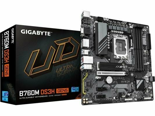 GIGABYTE B760M DS3H GEN5, LGA1700, B760, 4*DDR5, 4*SATA, 2*M.2, 3*USB 3.2, 2*USB 2.0, Type-C, 1*PCIx16, 2*PCIx1, D-Sub+HDMI+2*DP , mATX