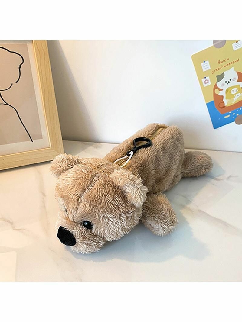 Плюшевый пенал для карандашей с головой медведя