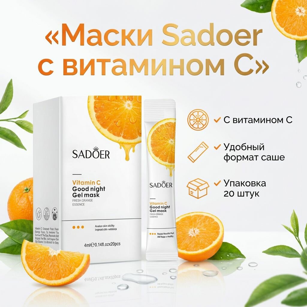 Ночная маска для лица не смываемая с витамином С 20 шт. х4 мл.