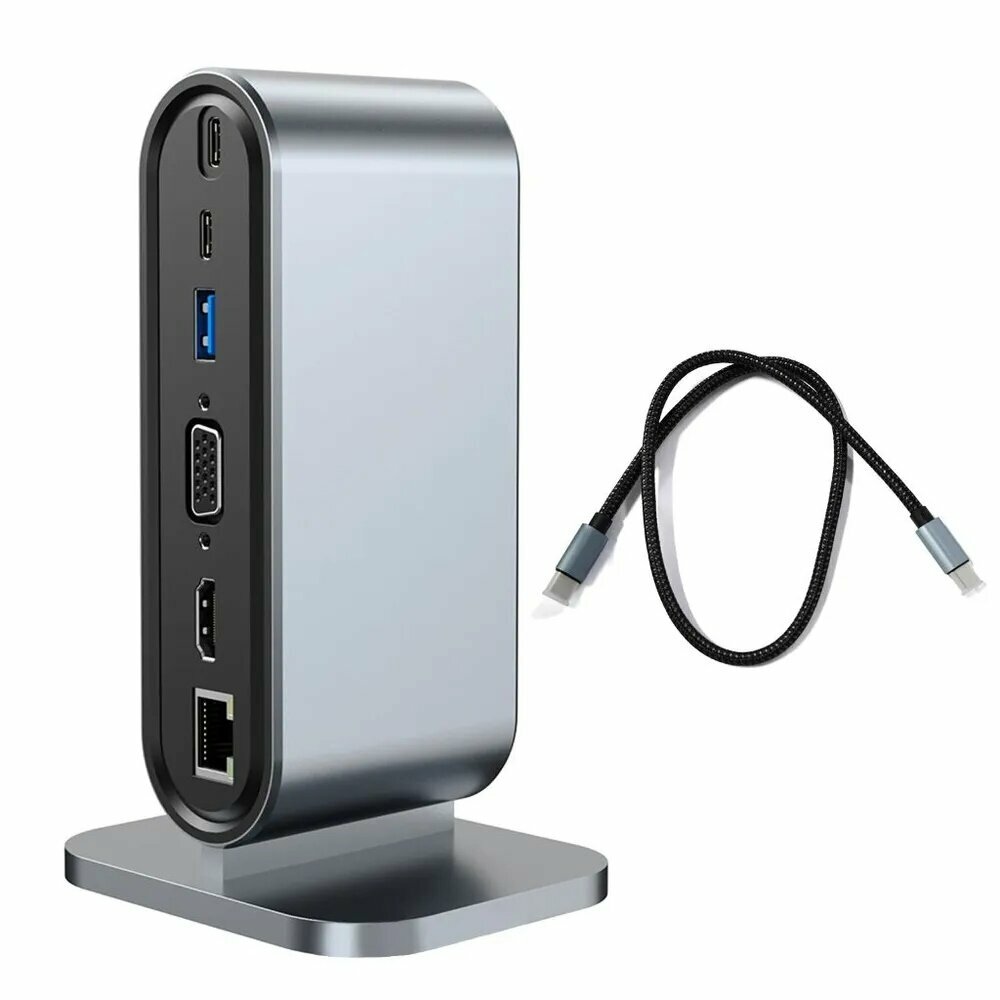 12 в 1 Концентратор Type C Вертикальный Разветвитель 4K HDMI-Совместимый USB 3.0 Док-станция Rj45 VGA PD100W SD TF Reader 3.5 Aux