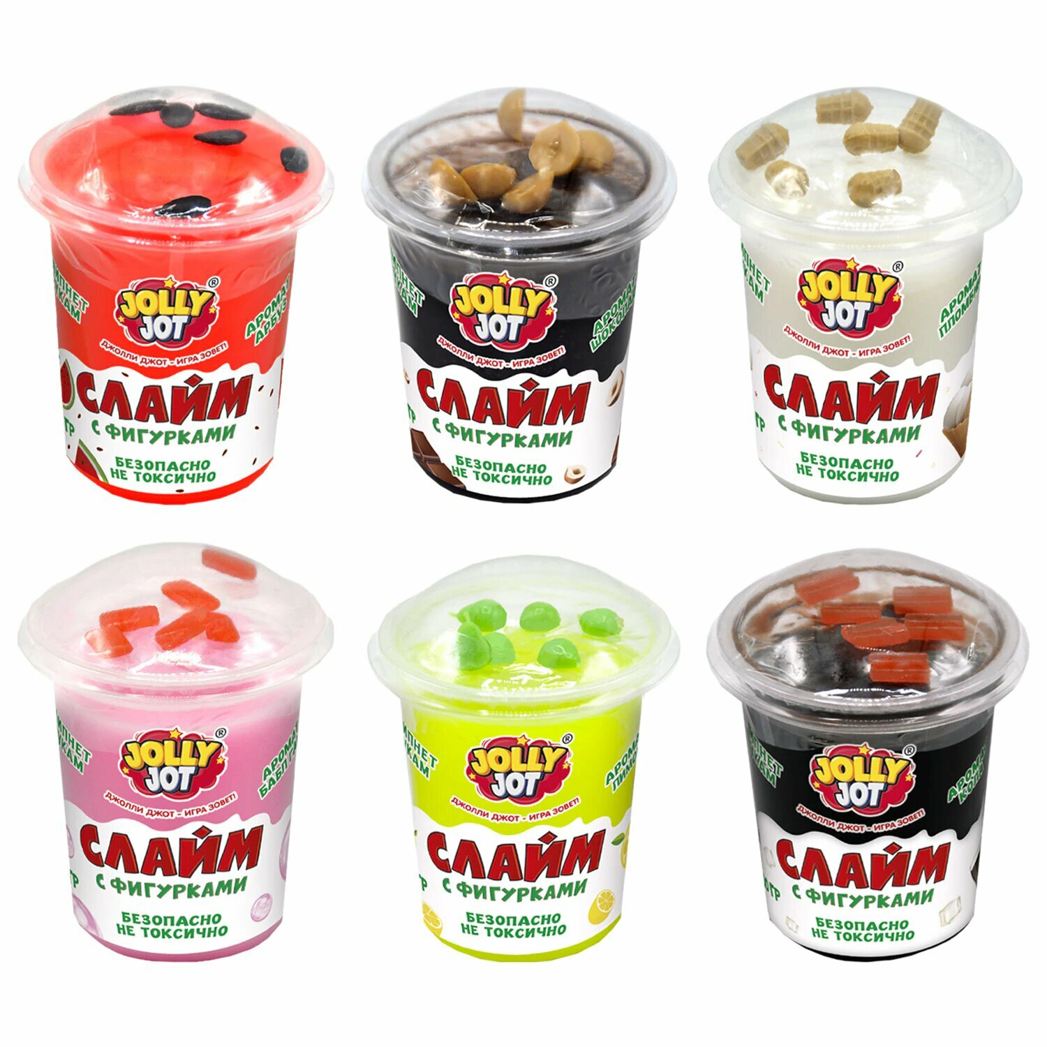 Слайм с фигурками, вкусняшки, 200 г, ассорти 6 видов, JOLLY JOT (джолли джот), 666668 (упаковка 6 шт.)