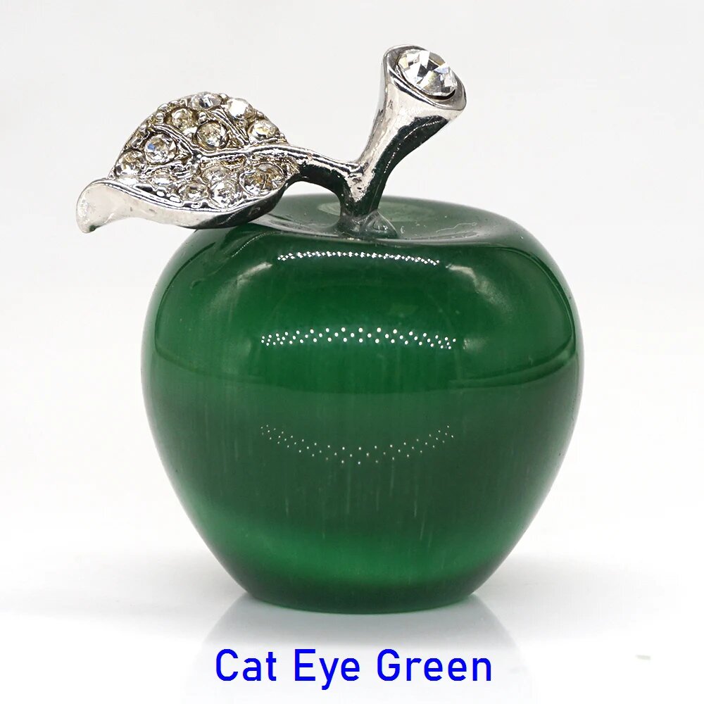 Статуя яблока из камня 30 мм Изумрудный, 1 PCS, Cat Eye Green