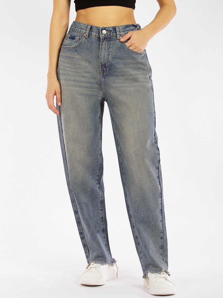 Джинсы багги женские,завышенная посадка mom fit, свободный крой 