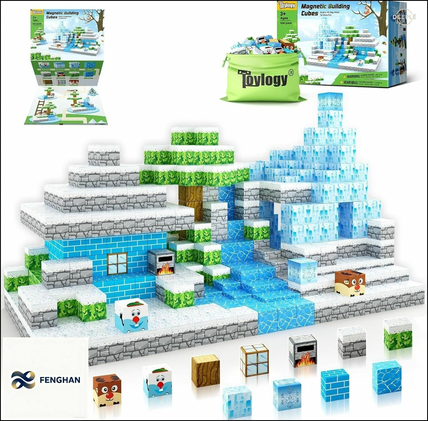 Магнитный конструктор Minecraft Ледяное Королевство, Майнкрафт кубики, 100 шт.