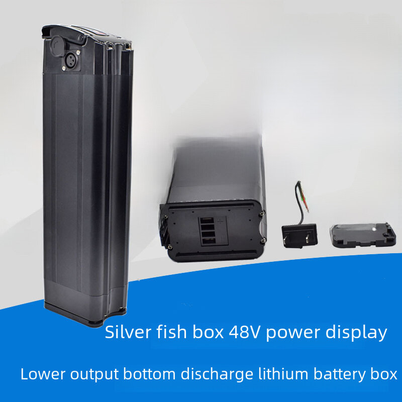 Корпус литиевого аккумулятора с нижней разрядкой и индикацией заряда для серебряного рыбацкого ящика, аккумулятор для электросамоката 36V48V, ящик для аккумулятора (серебряный рыбацкий ящик серебристый 36V длина 390 ширина 110 высота 76)