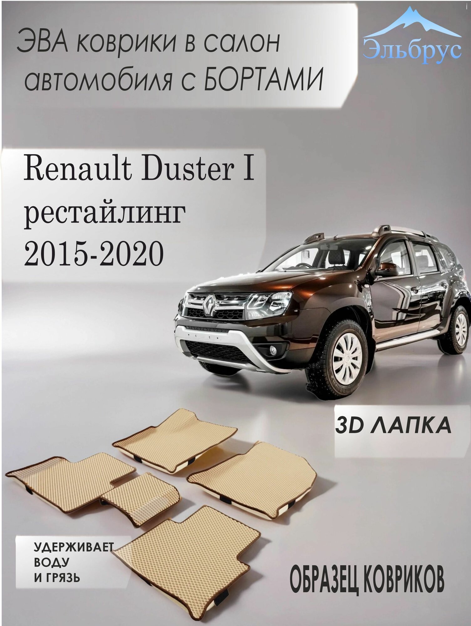 Комплект ковриков с бортами Renault Duster I рестайлинг 2015-2020
