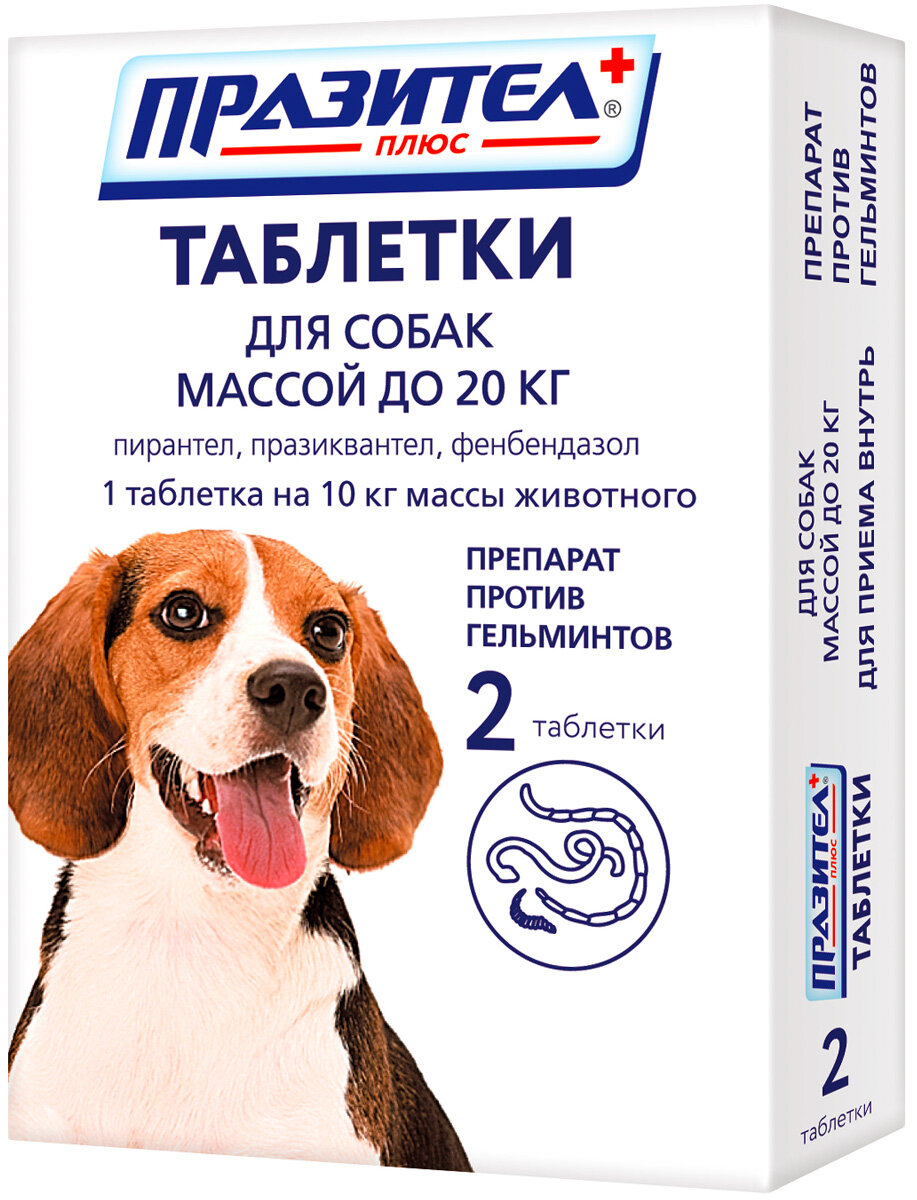 Празител плюс антигельминтик для собак маленьких и средних пород 2 таблетки (1 уп)
