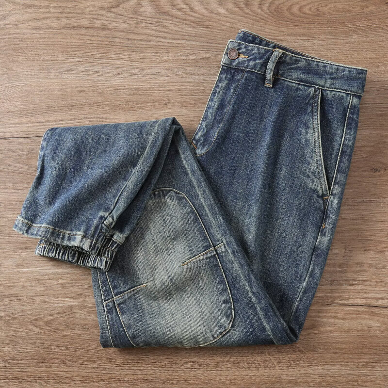 MON Мужские Джинсы Высококачественные Однотонные Слим Кроп Белые Кэжуал Деним, Размер_34