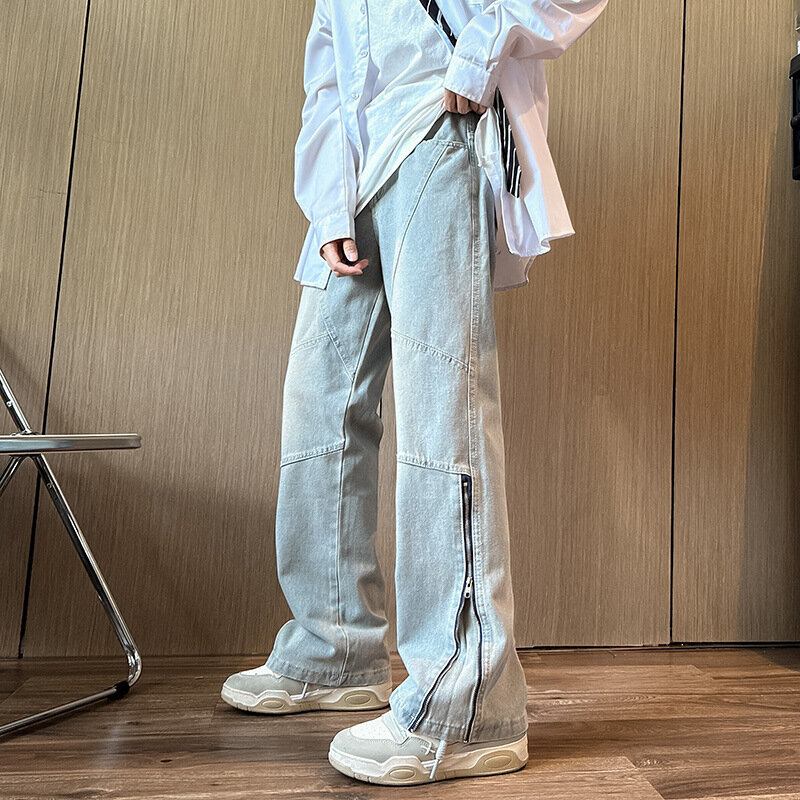 Тренд RONG CH Мужские Джинсы Американские Молния Свободные Стрейт Хип-Хоп Деним, Размер_M