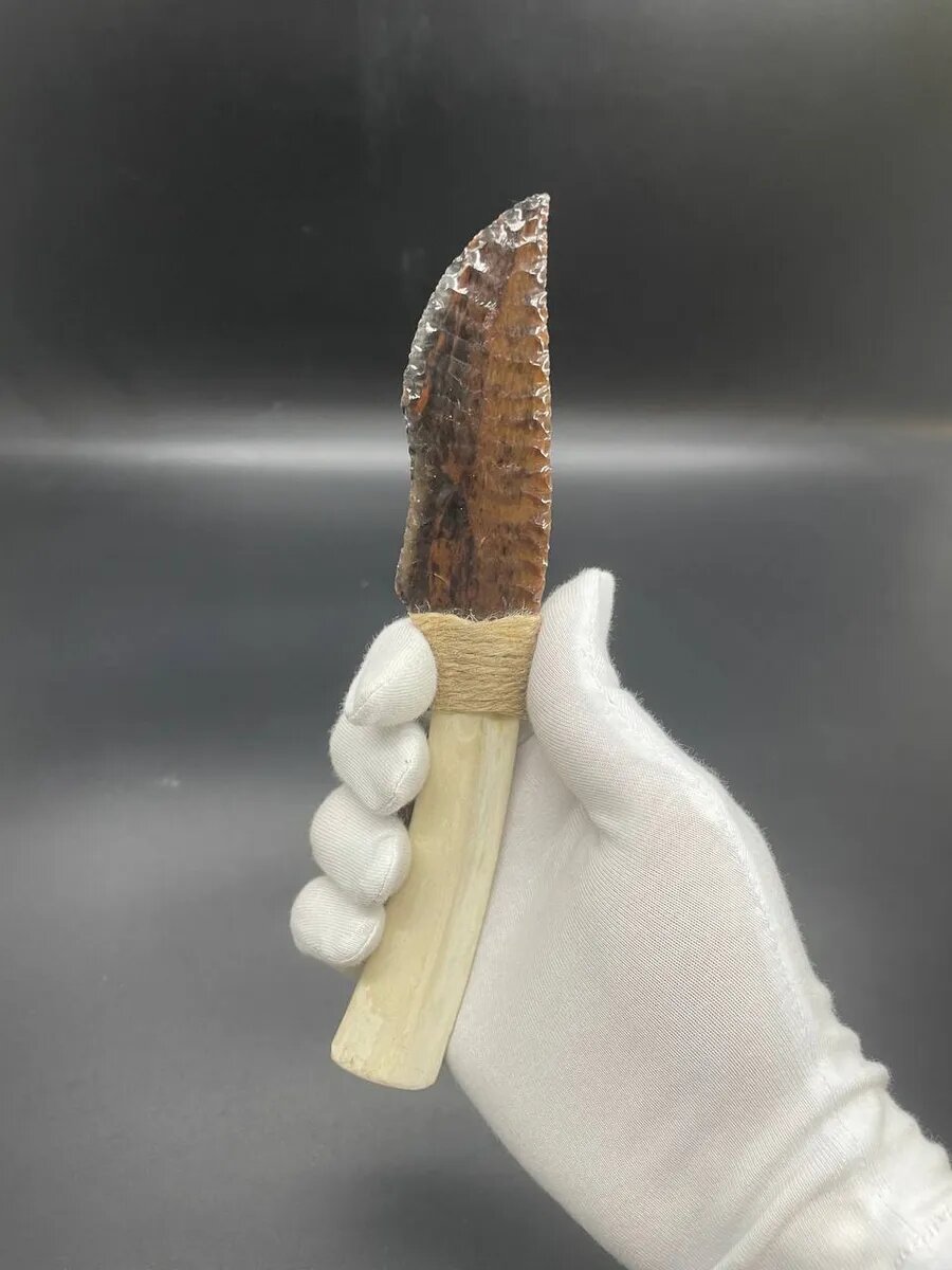 Обсидиановый клинок с рукоятью из кости 17 см