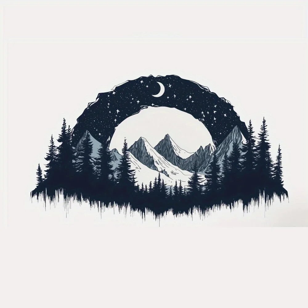 Наклейка на стену "Лесные деревья, горы, галактика" 10cm-Longest side