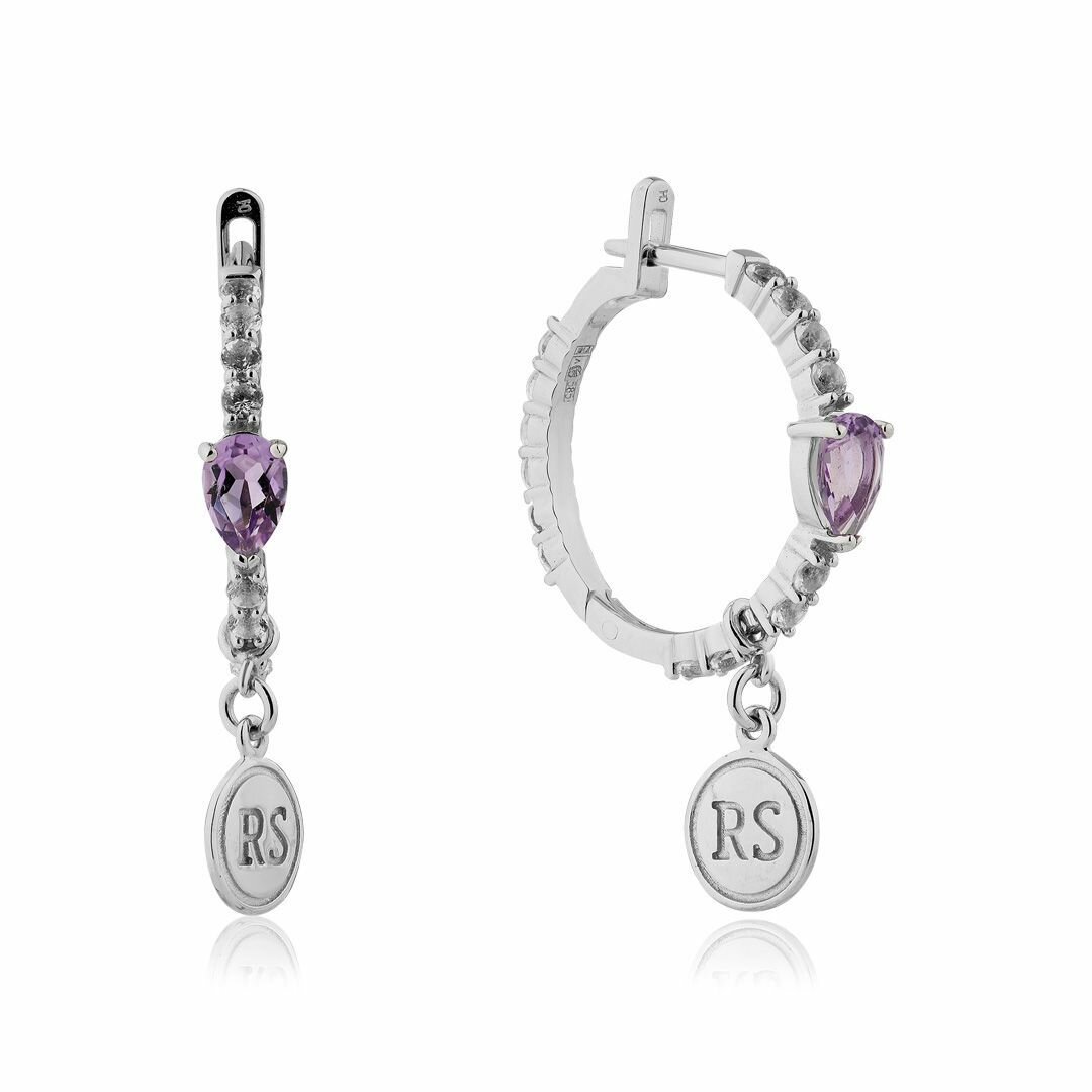 Серьги, белое золото, 585 проба, родирование, аметист, топаз