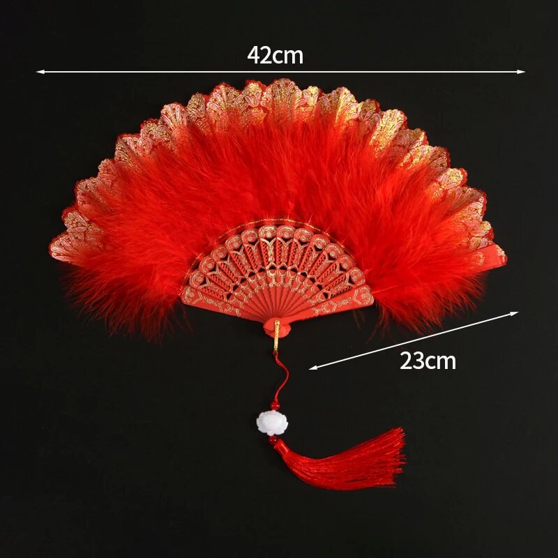 Складной веер из пластика с кружевом Красный, A7