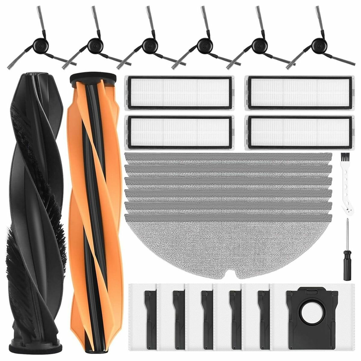 26 шт. основных боковых щеток, фильтров, салфеток для мытья полов, пылесборников для робота-пылесоса Dreame D20 Plus, запасные части и аксессуары.