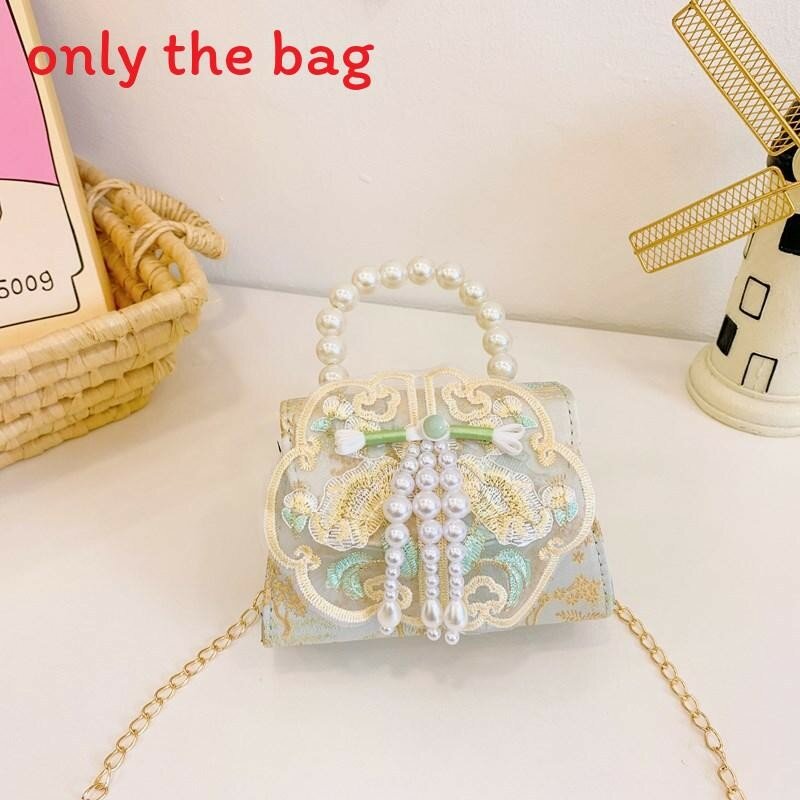 China style girl princess pearl crossbody bag with chain for kids casual use, yellow